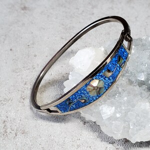 Vintage Blue Stone Inlay Bracelet, Mexico Alpaca Bracelet, Flower ...