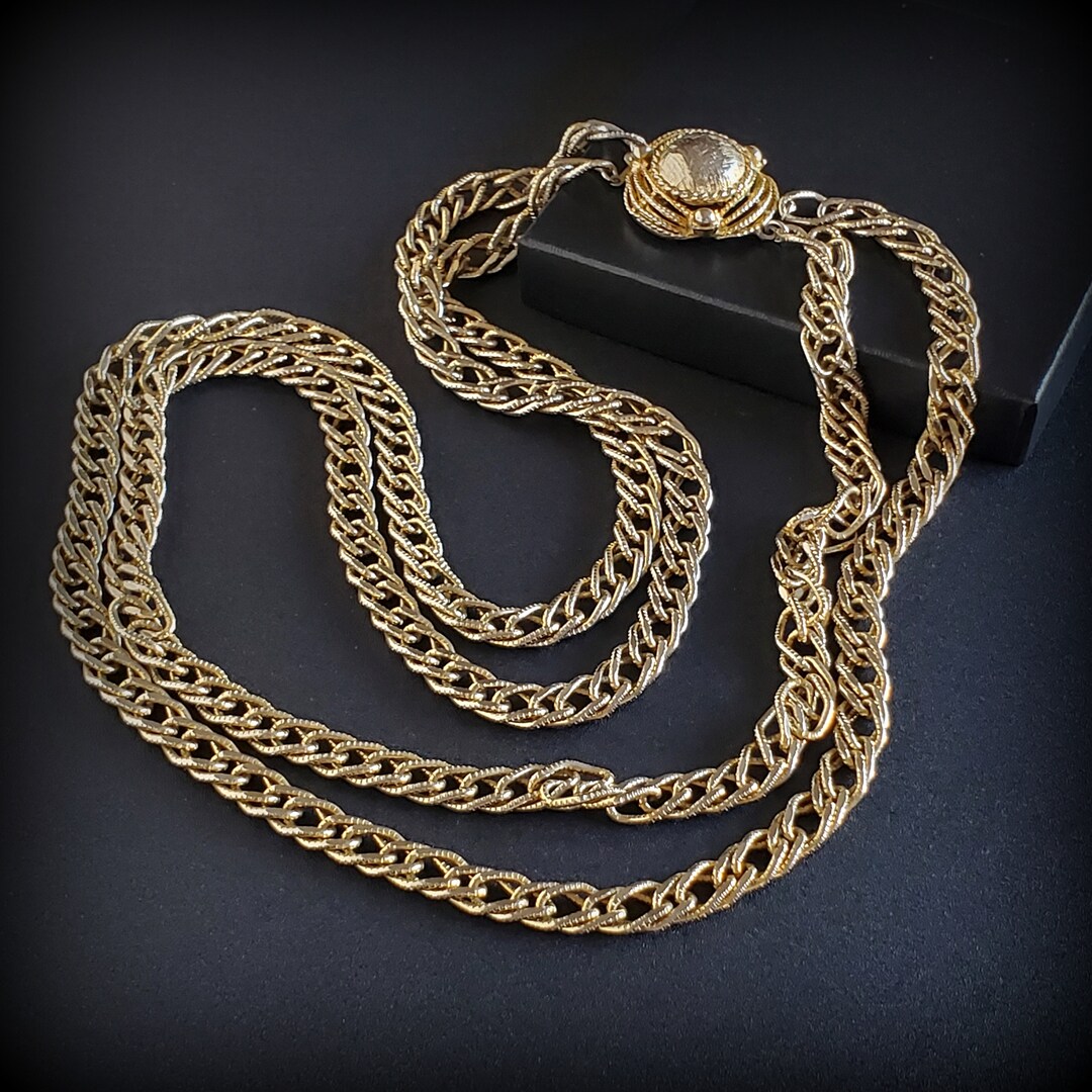 Vintage Long Layered Chain Necklace Multi Strand Necklace, Gold Tone ...