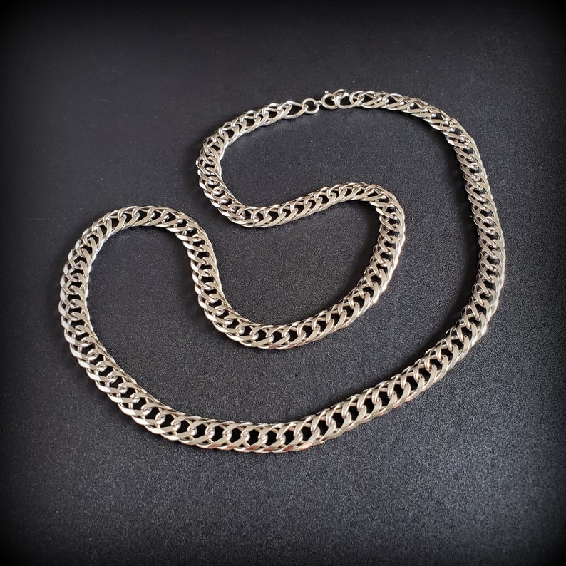 Vintage Silver Long Chain Necklace, Wide Curbe Chain Necklace 29'' - Etsy