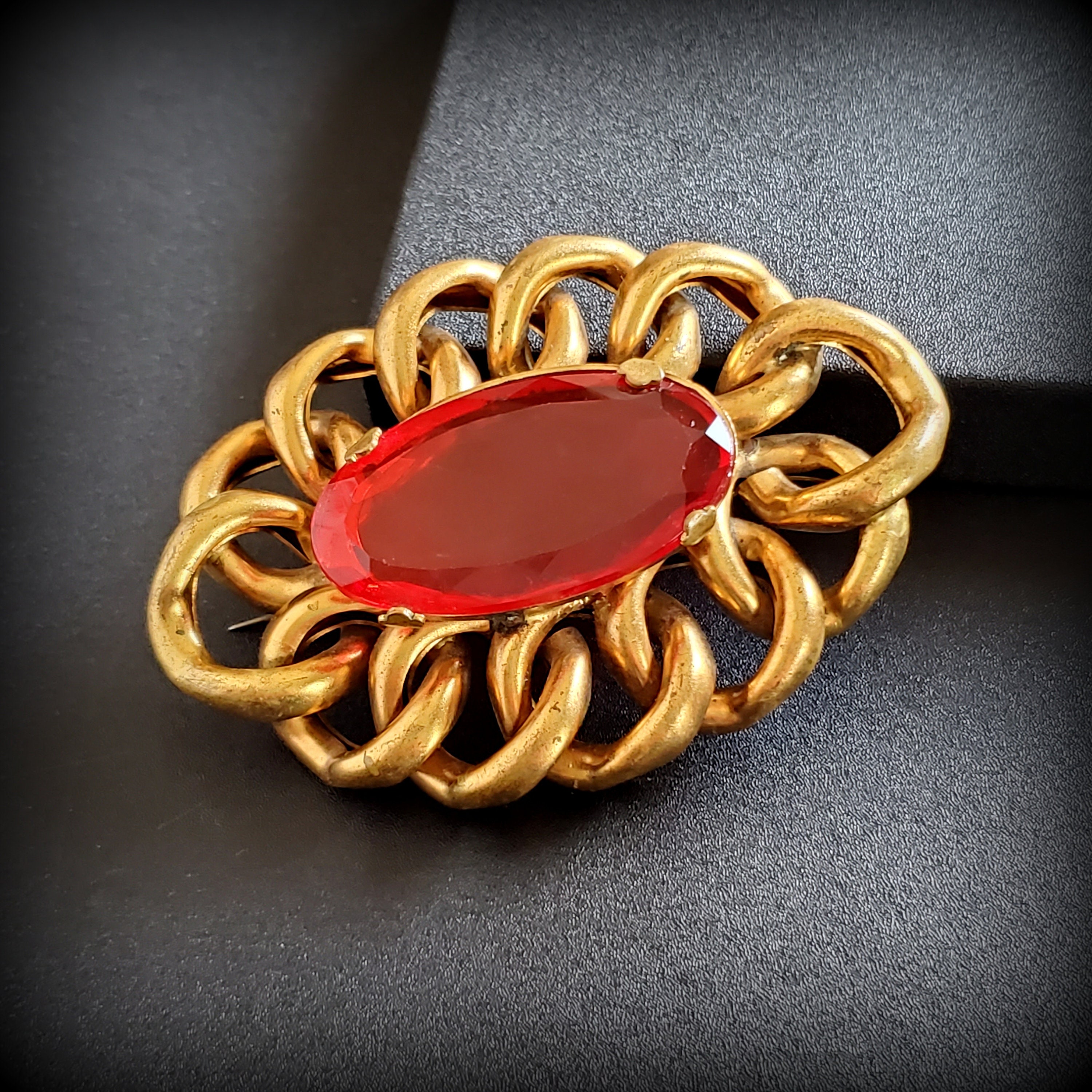 Vintage Huge Brooch, Big Bold Avant Garde Brooch, Red Stone Gold ...