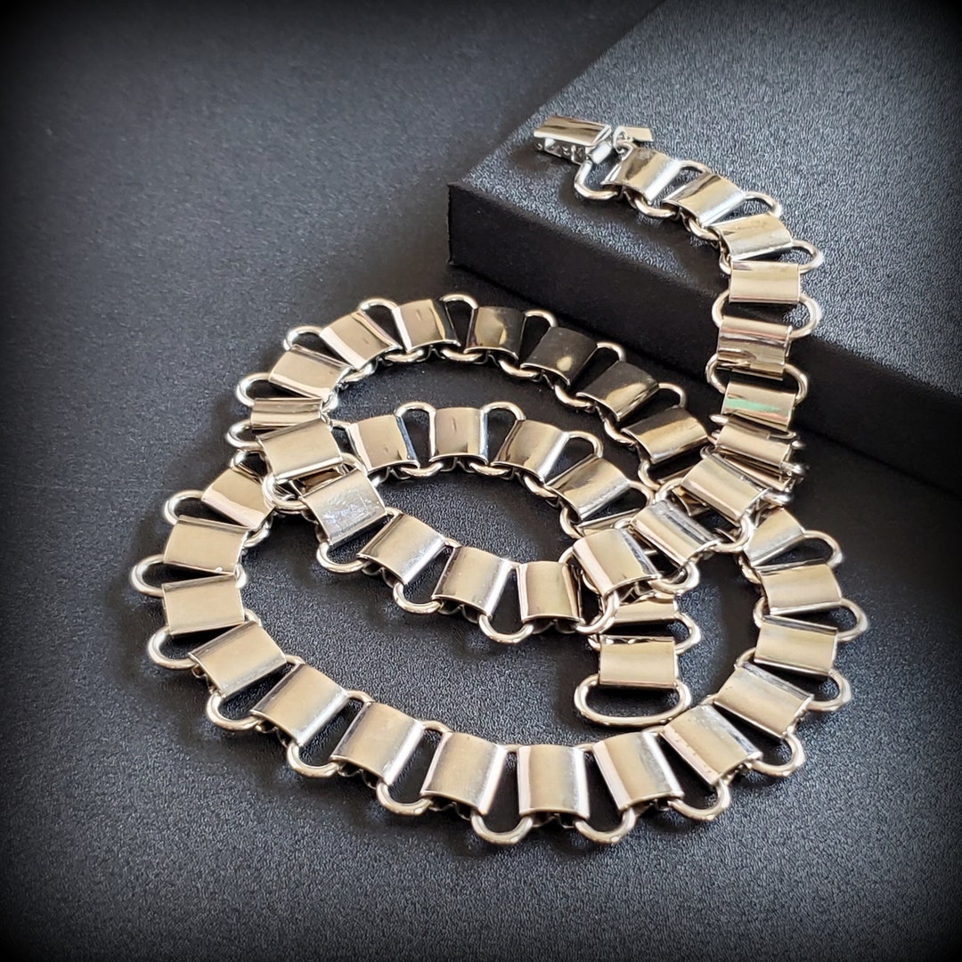 Vintage Box Link Chain Necklace, 1990s Silver Chunky Chain Necklace ...