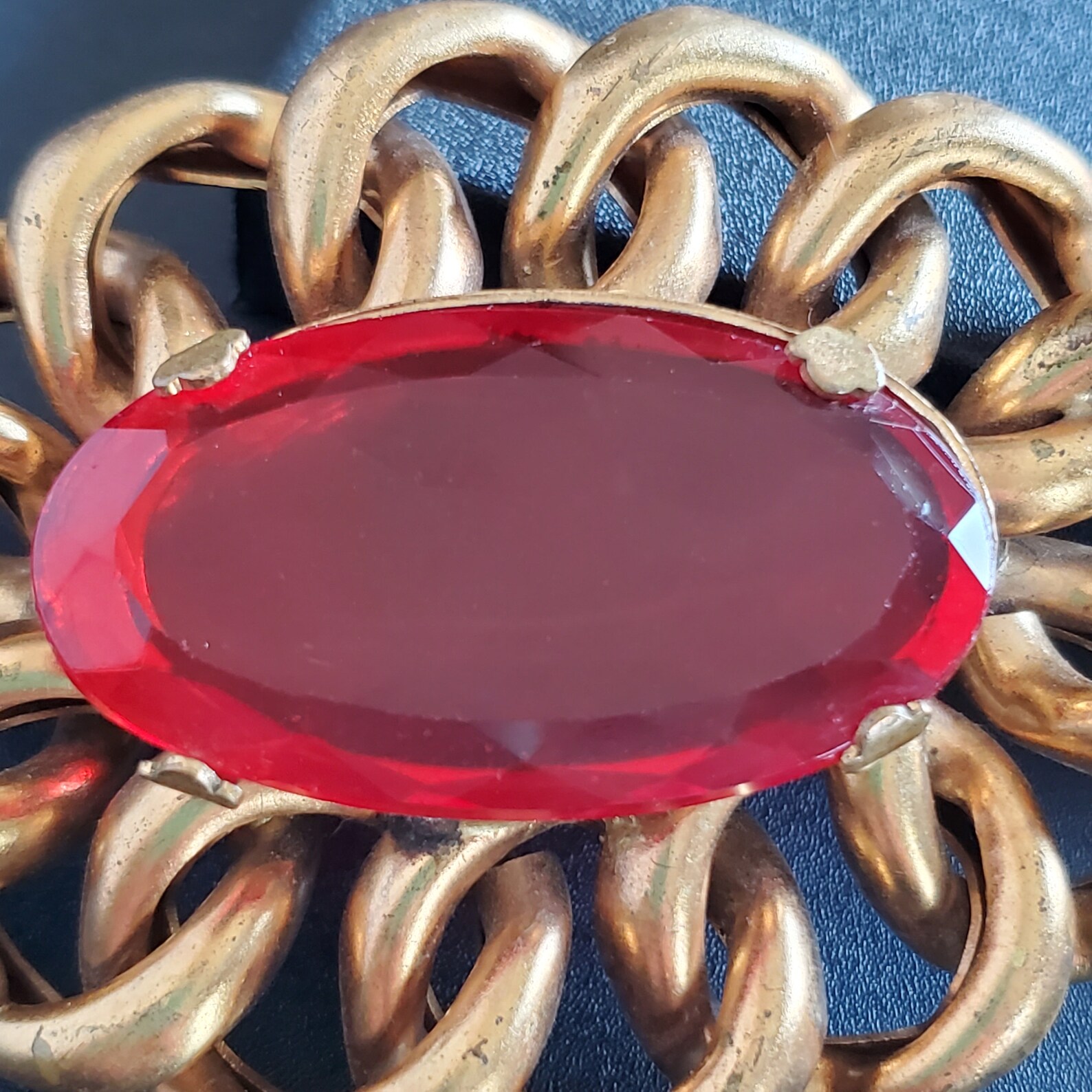 Vintage Huge Brooch, Big Bold Avant Garde Brooch, Red Stone Gold ...