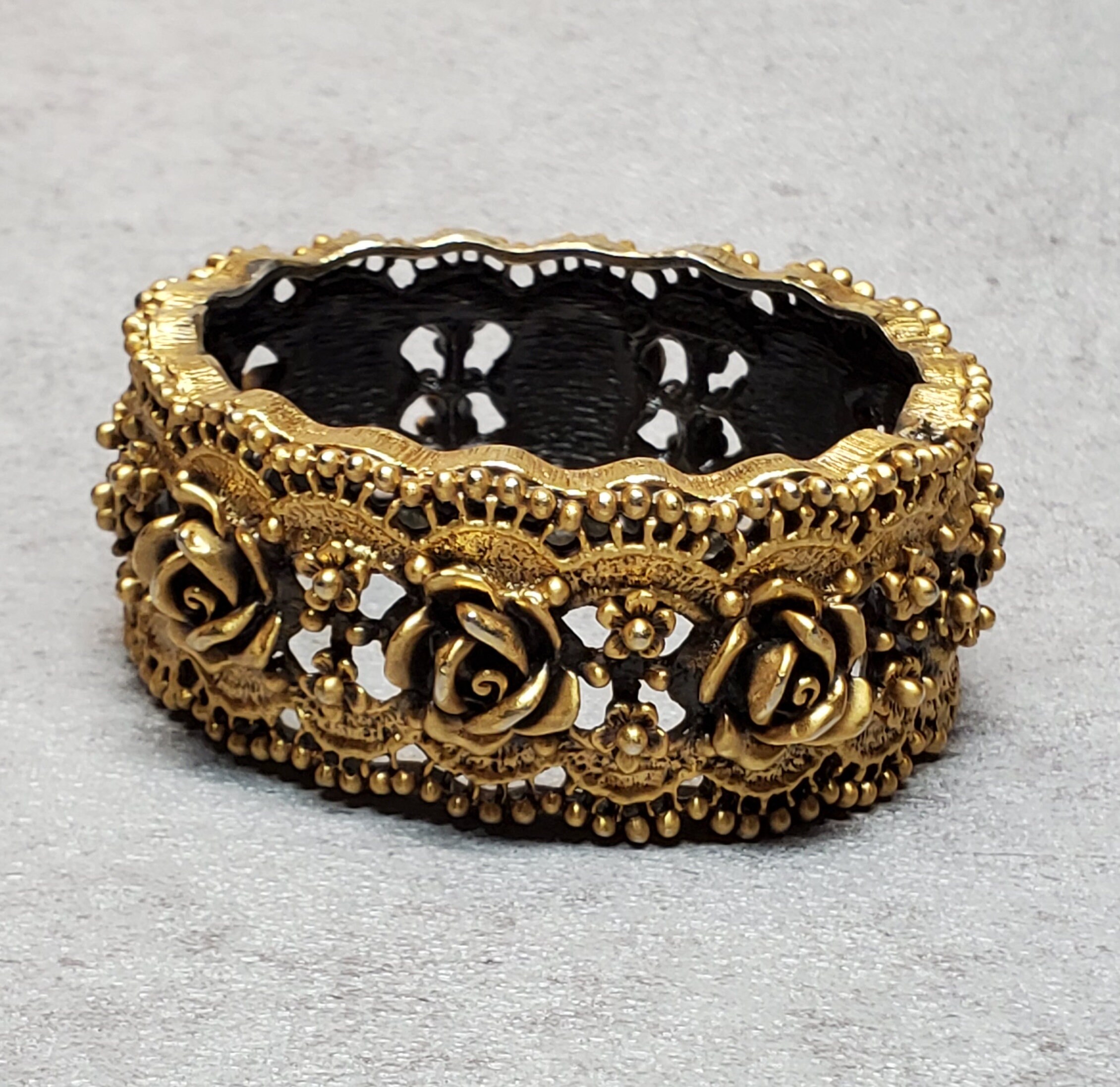 Vintage Tortolani Rose Bracelet, 3D Roses Gold Tone Openwork Lace Oval Cuff Bracelet - Etsy