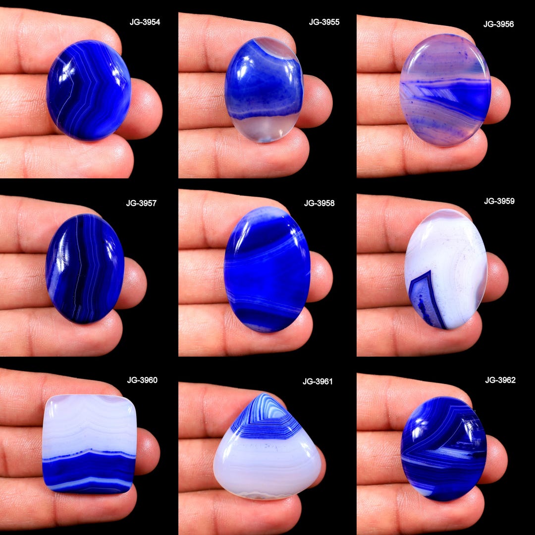 Blue Agate Gemstone - Natural Blue Agate Dyed Cabochon - Lab Created ...