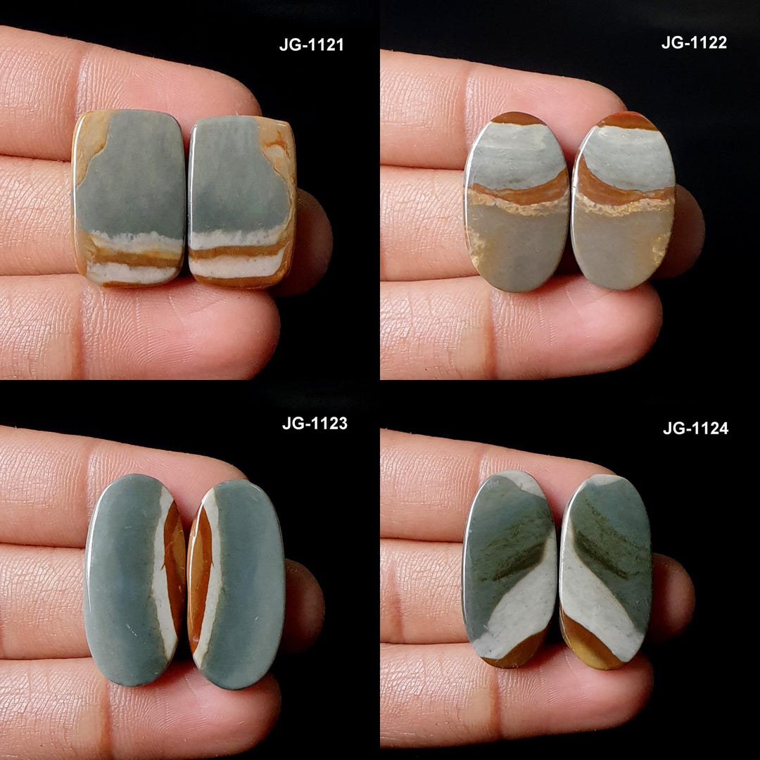 Polychrome Jasper Pair Stone - Natural Polychrome Jasper Earring Pair ...