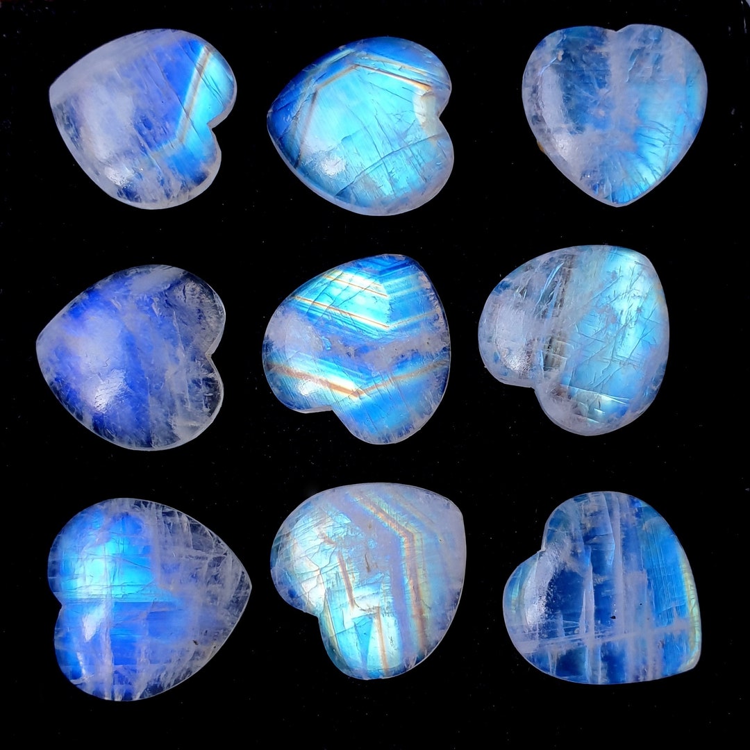 20mm Heart Rainbow Moonstone - Blue Fire Moonstone Gemstone - Top ...