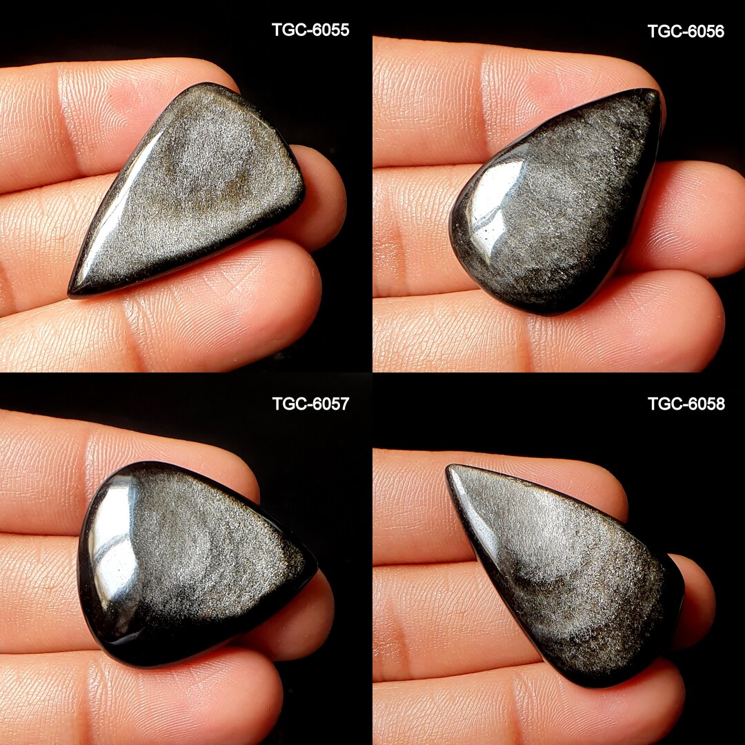 Silver Sheen Obsidian - Natural Silver Obsidian Gemstone - Flat Back ...