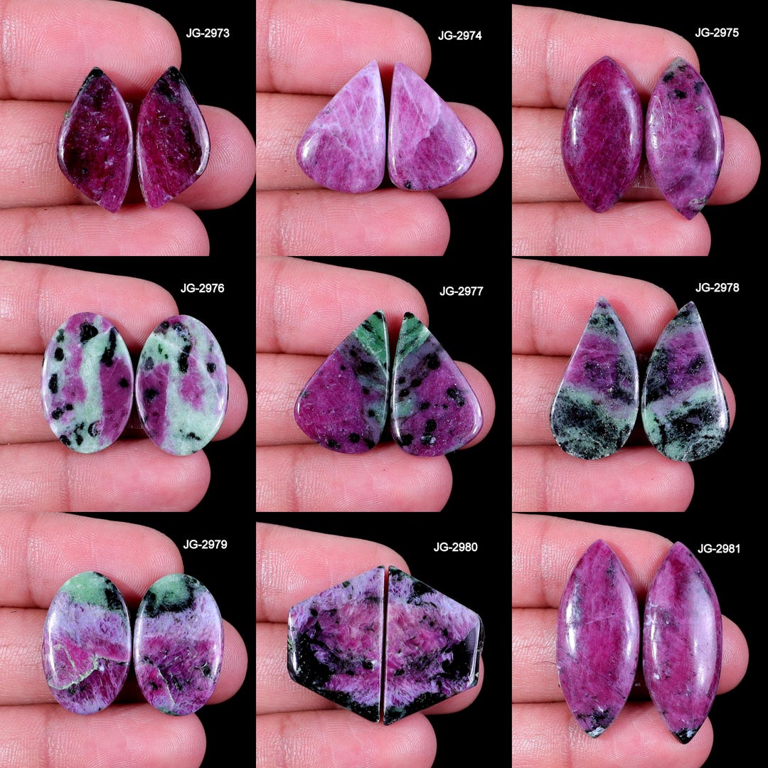 Ruby Zoisite Pair - Natural Ruby Zoisite Earring Pair - Matching Ruby ...