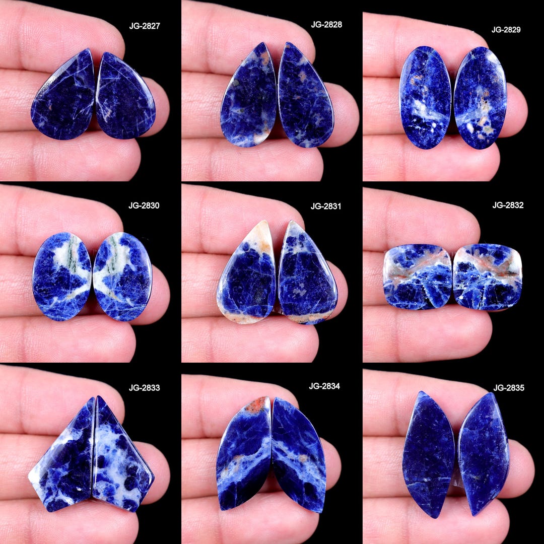 Sodalite Cabochon Pair - Matching Sodalite Earring Pair - Flatback ...