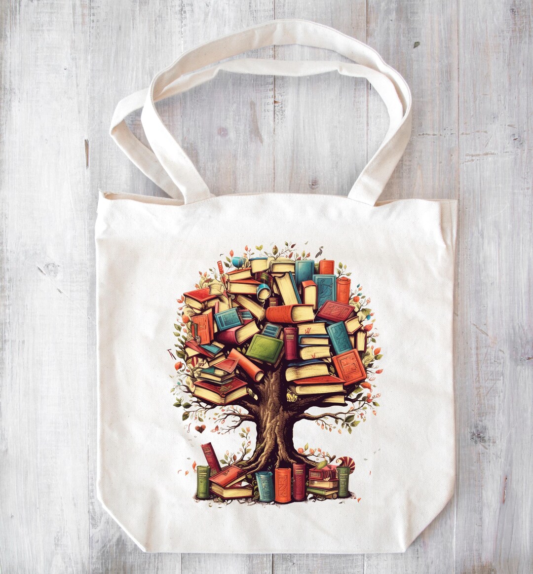 Bookish Tote Bag, Book Tote, Book Bag, Tree of Knowledge, Reading Tote ...