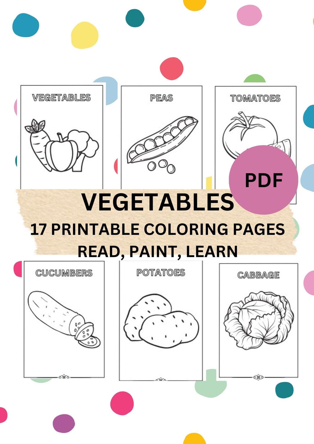 VEGETABLES, 17 Printable Coloring Pages for Kids, Coloring Pages for a ...