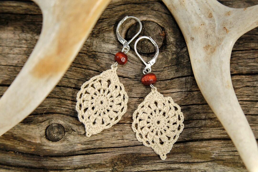 Handmade Lace Earrings - Crochet Earrings - Beige Filigree Earrings ...