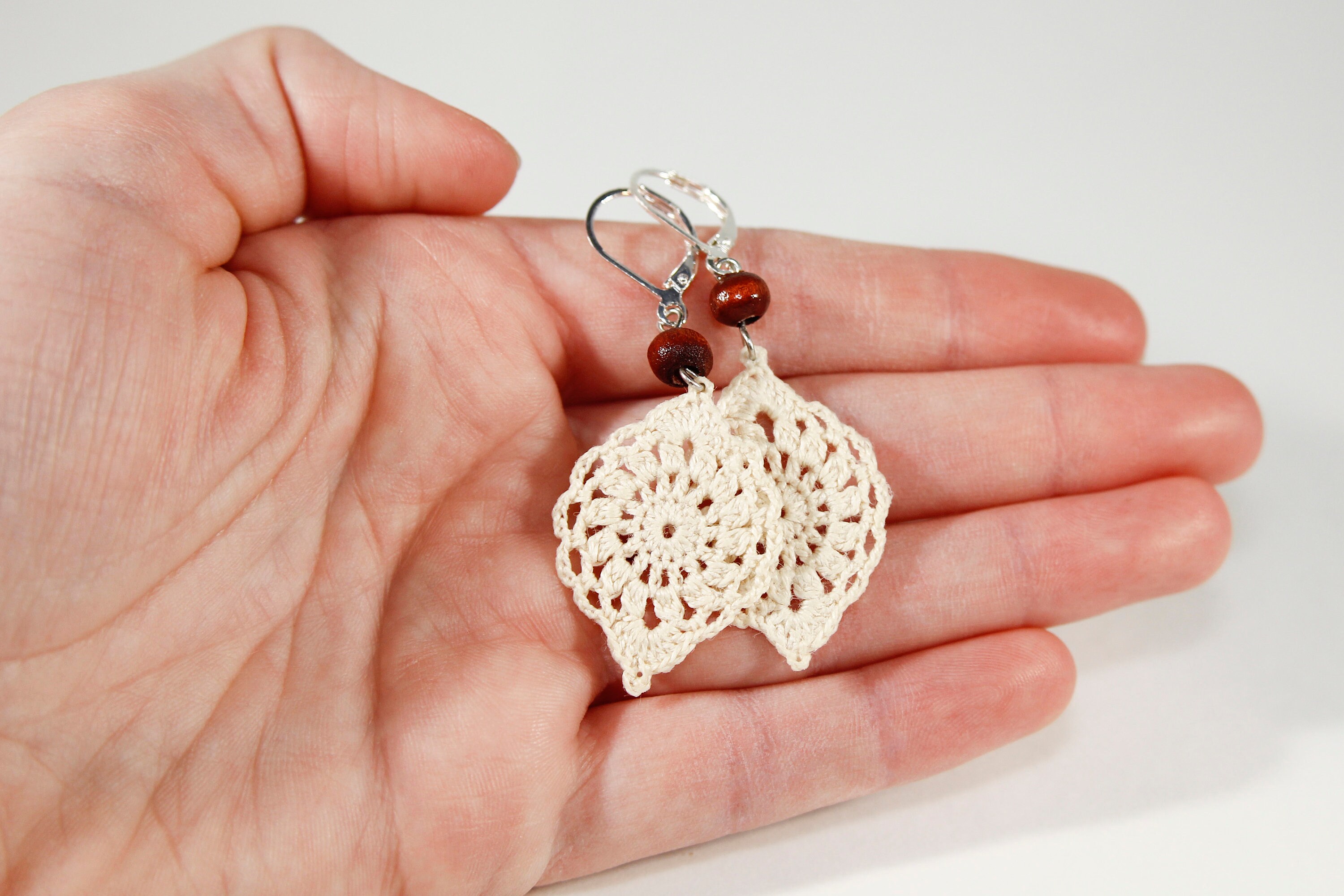 Buy Handmade Lace Earrings Crochet Earrings Beige Filigree Online in ...