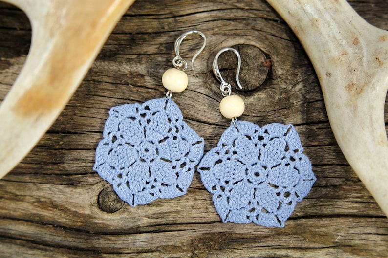 Light Blue Lace Earrings Baby Blue Crochet Earrings Large Mandala ...