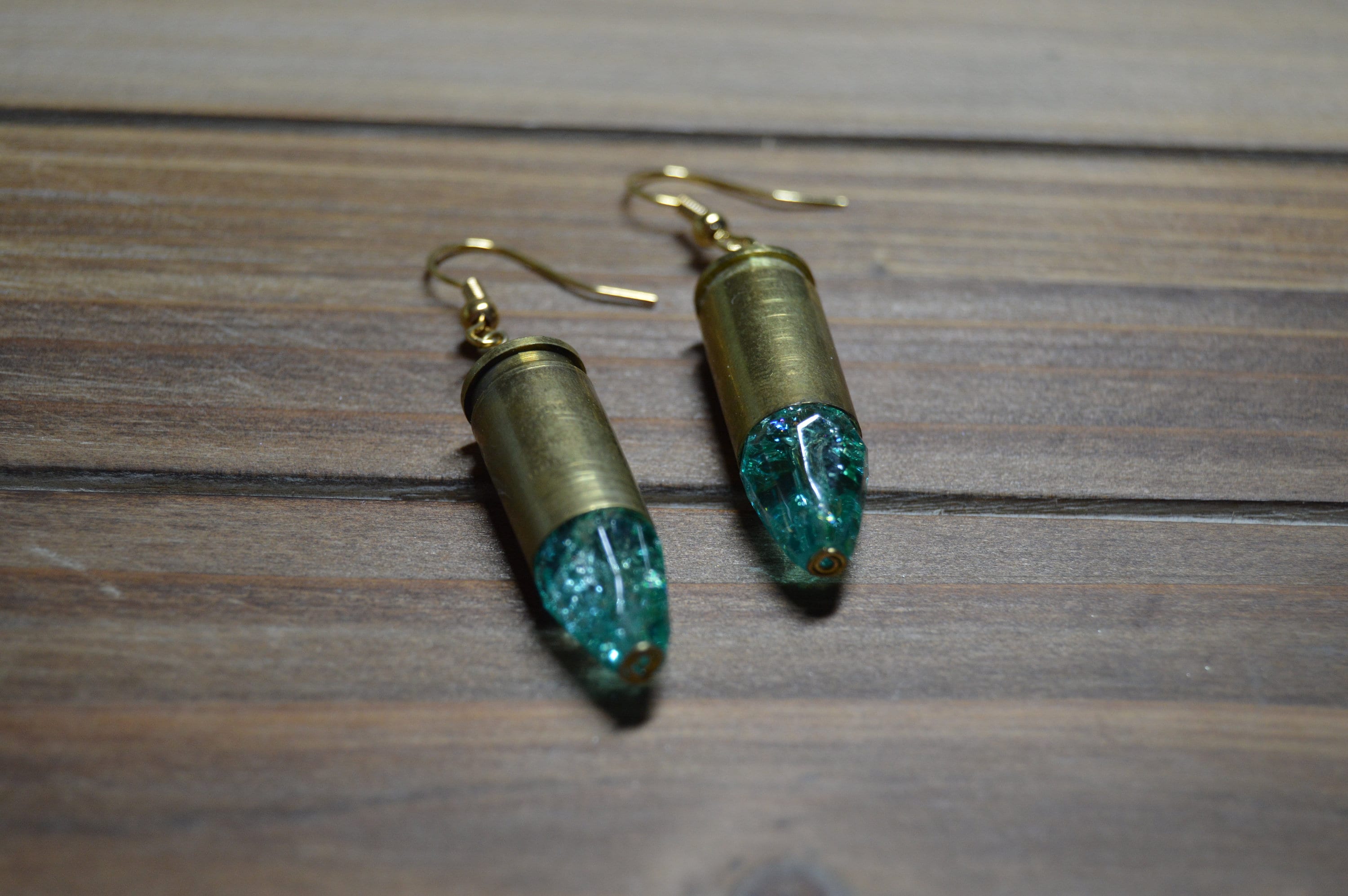 Bullet Shell Blue Glass Bullet Earrings Shot 9mm Bullet Earrings Blue ...