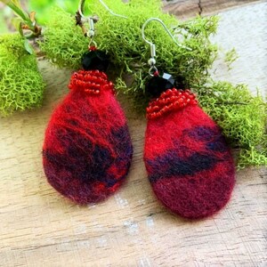 Teardrop Earrings, Wool Felt, Fiber Art Earrings, Boho Jewelry, Felted ...