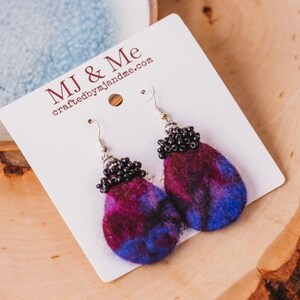 Teardrop Earrings, Wool Felt, Fiber Art Earrings, Boho Jewelry, Felted ...