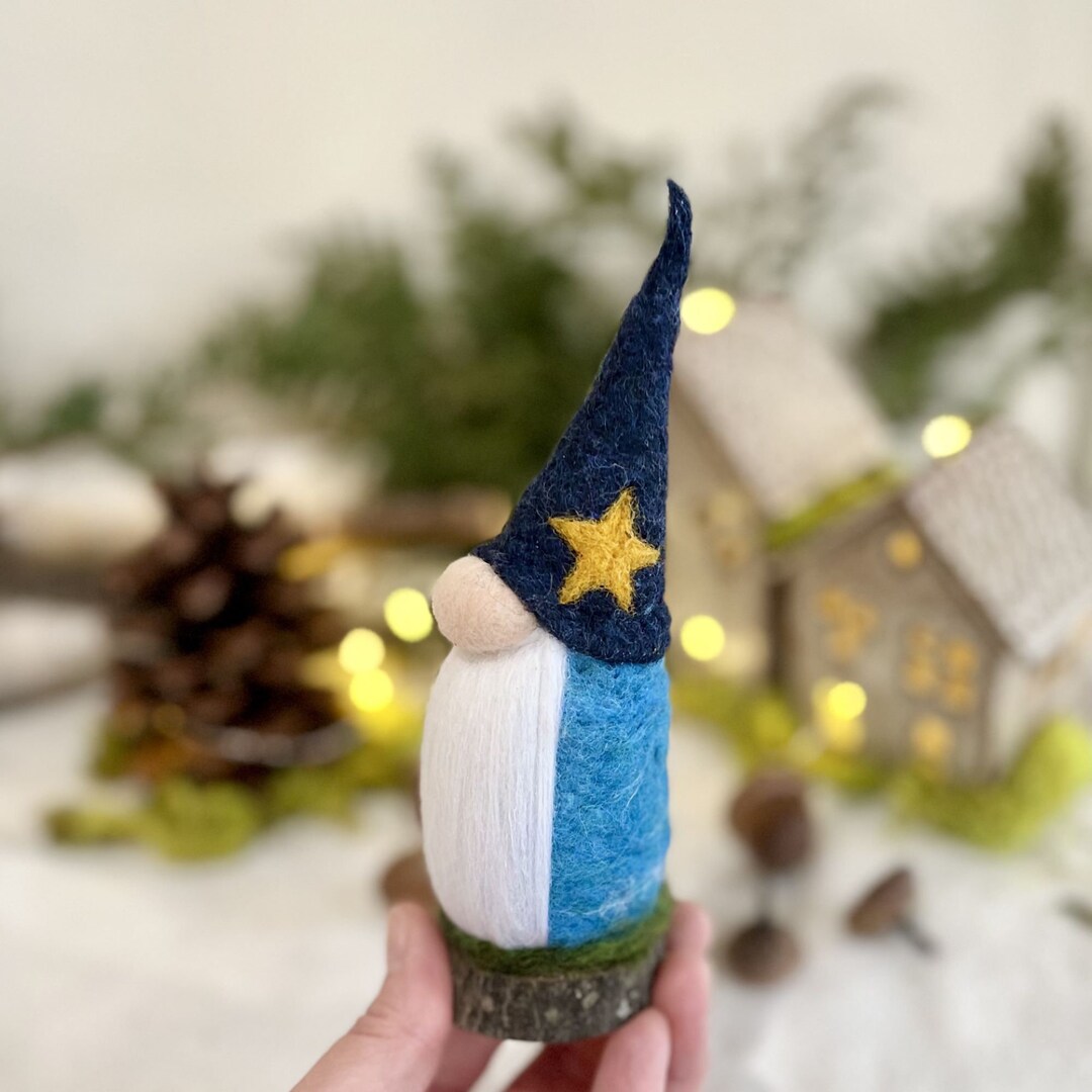 Bedtime Gnome, Star Gnome, Nighttime Gnome, Needle Felted Miniature ...