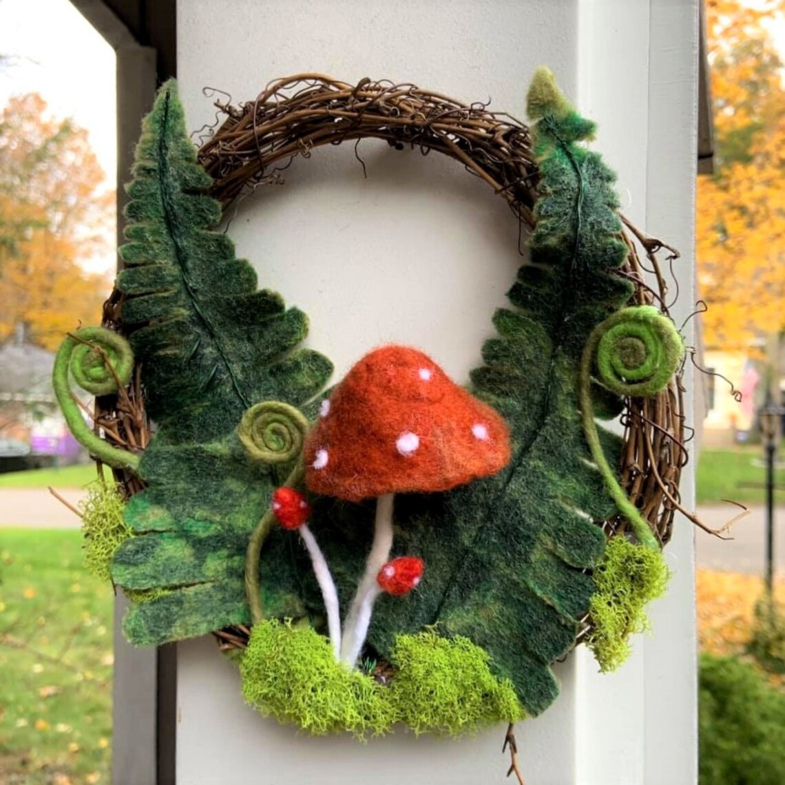 Felted Forest Fern Wreath 8 Grapevine Wreath Felted - Etsy