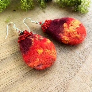 Teardrop Earrings, Wool Felt, Fiber Art Earrings, Boho Jewelry, Felted ...