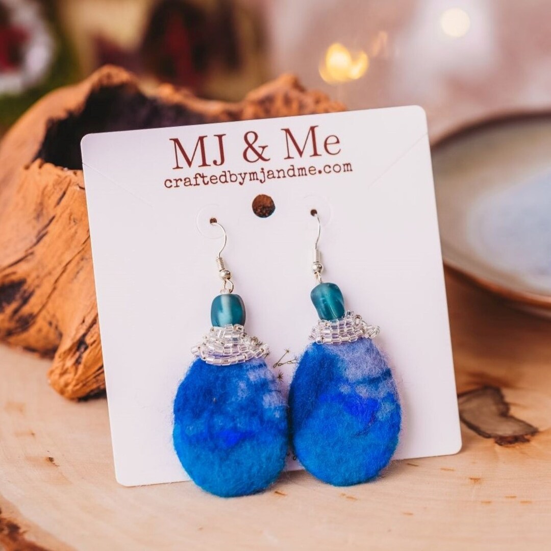 Teardrop Earrings, Wool Felt, Fiber Art Earrings, Boho Jewelry, Felted ...