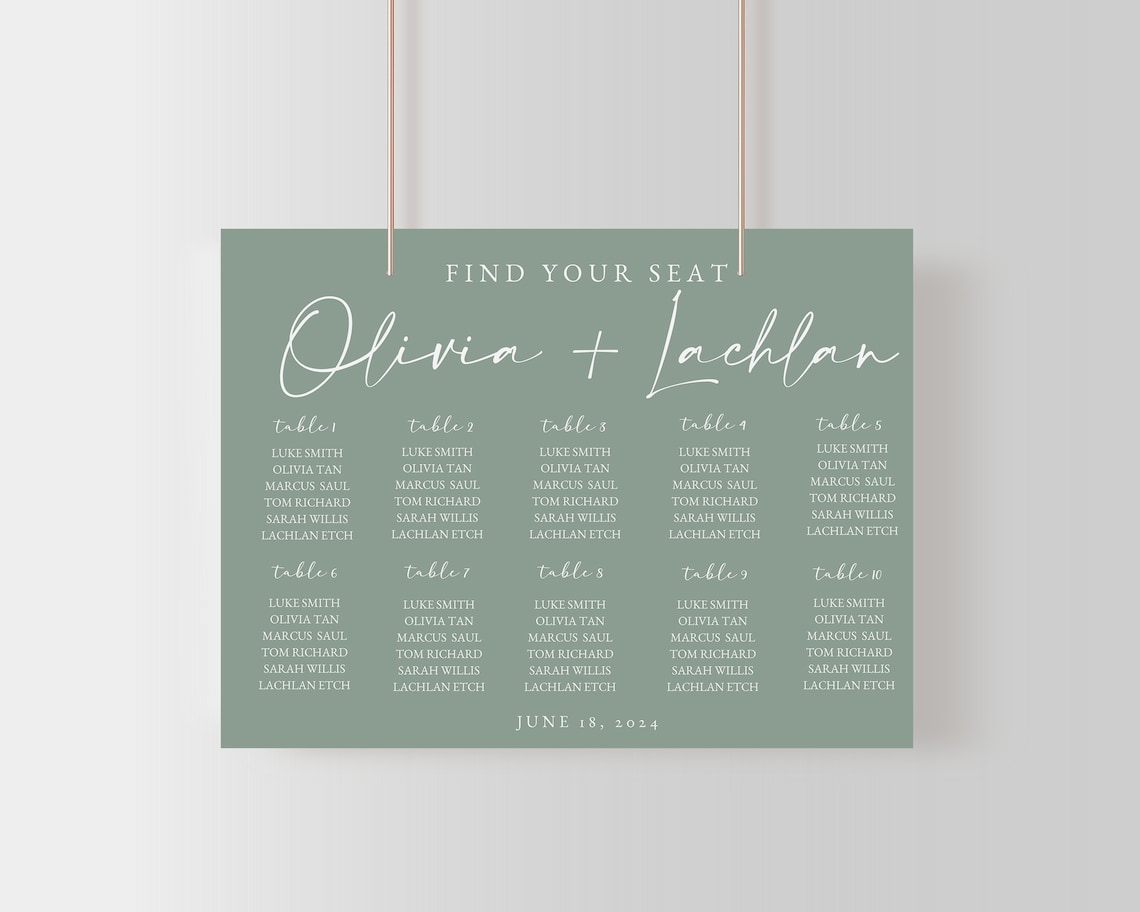 Landscape Wedding Seating Chart Sage Seating Chart for - Etsy