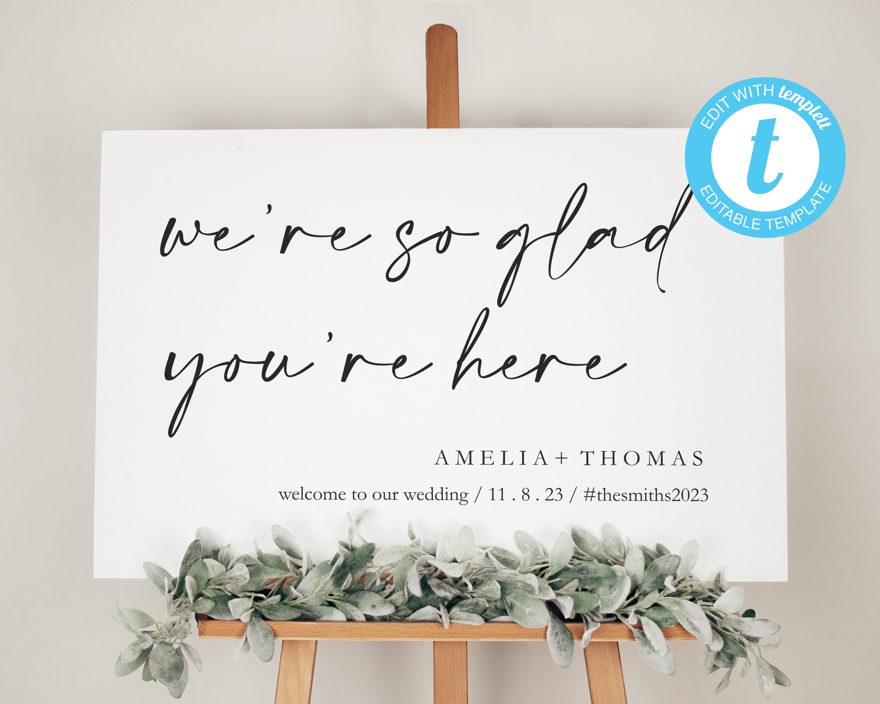 We're so Glad You're Here Wedding Sign Template - Etsy