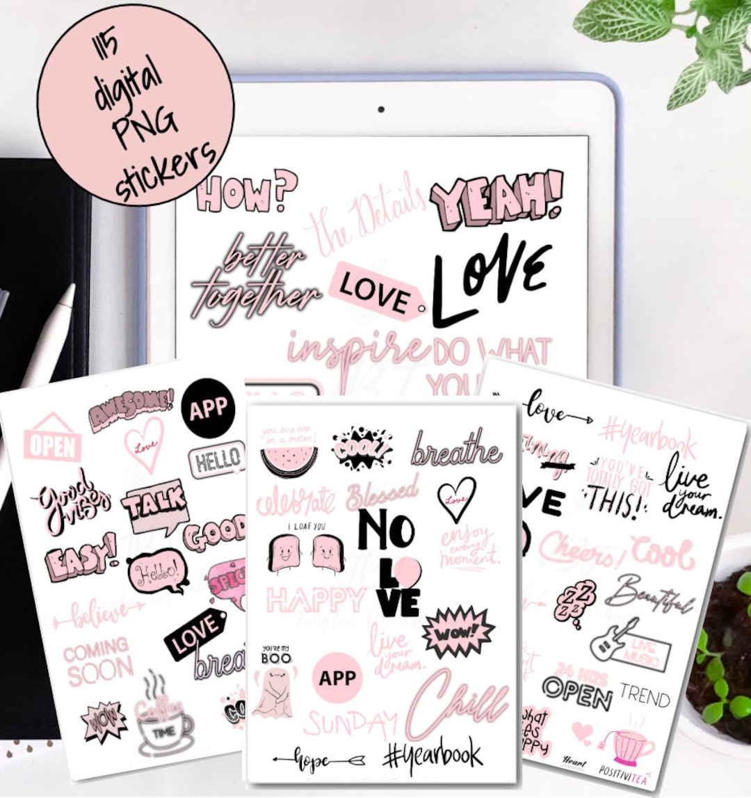 Motivational Digital Stickers: Positive Quotes for Goodnotes (PNG, Pre ...