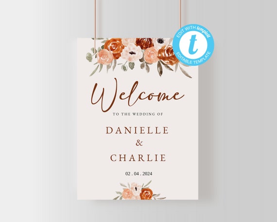 Fall Wedding Welcome Sign Template Personalised Wedding Sign - Etsy