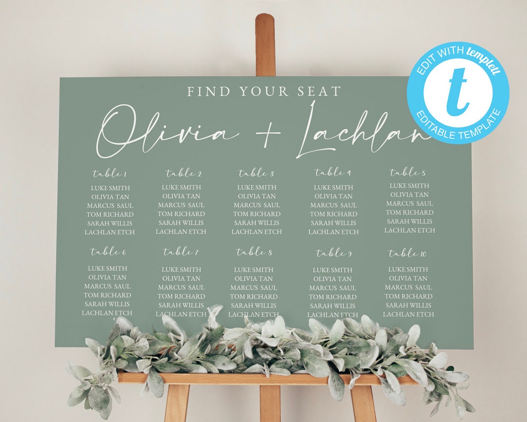 Landscape Wedding Seating Chart, Sage Seating Chart for Wedding, Find ...