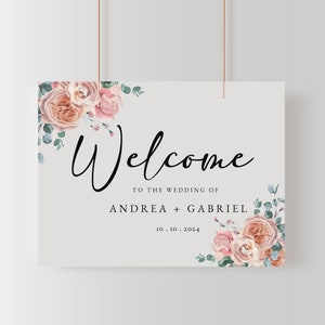 Editable Floral Wedding Wedding Sign Template, Blush Wedding Decor ...