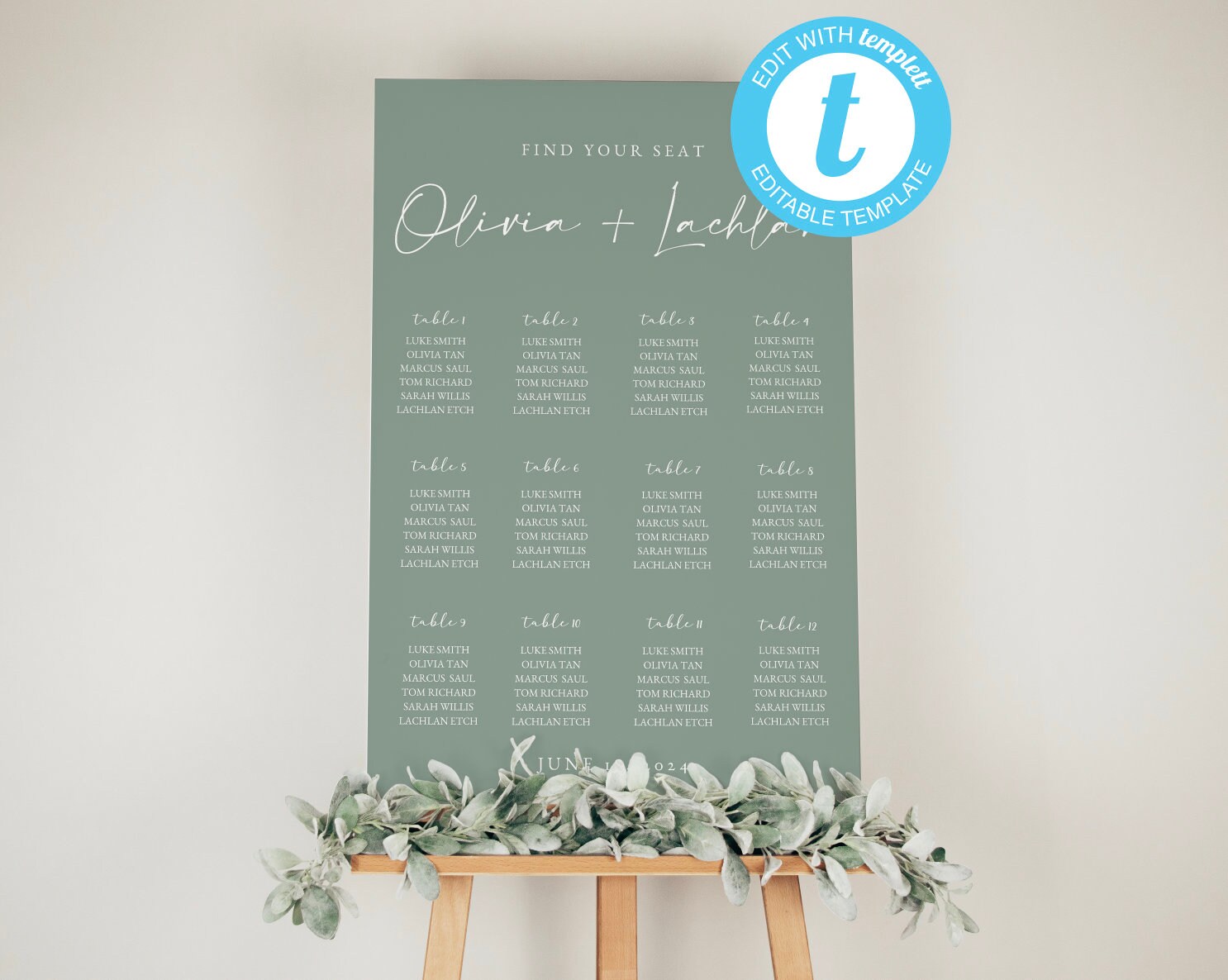 Sage Seating Chart for Wedding Personalised Sign Find Your - Etsy