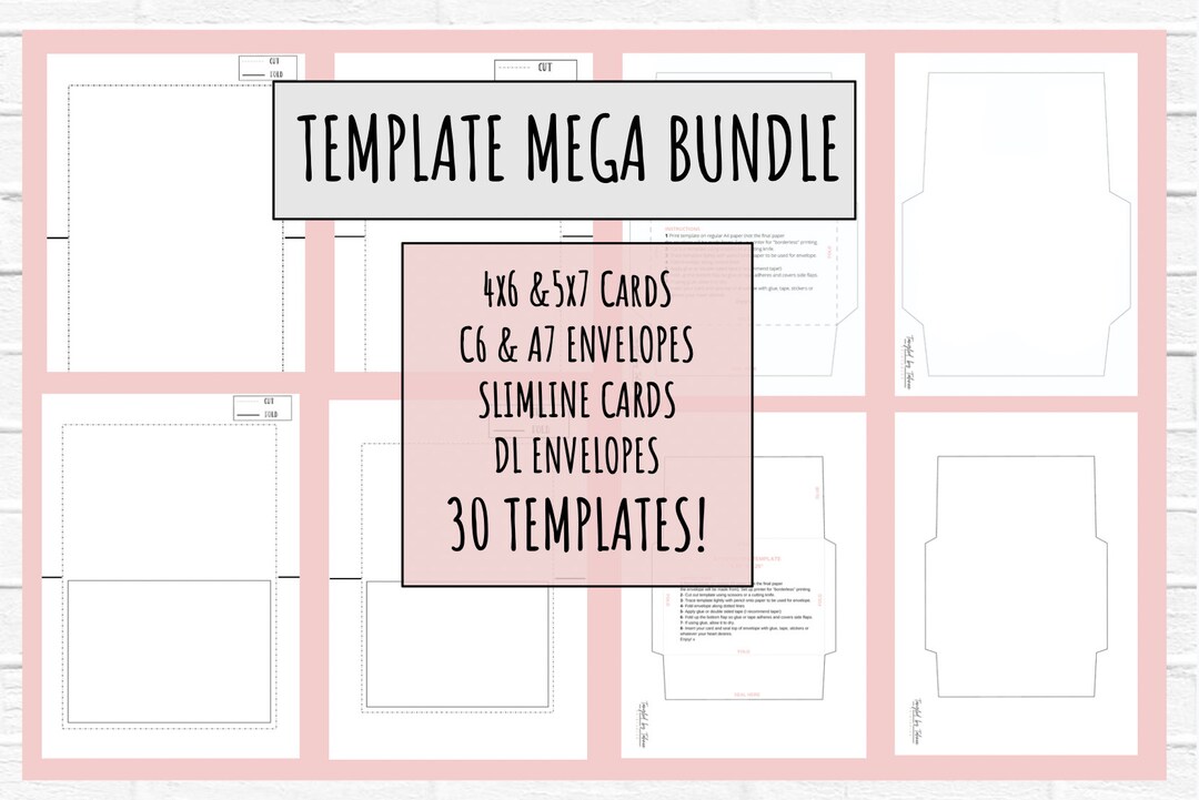 Mega Card Bundle. 5x7 and 4x6 Card Templates, C6 and A7 Envelopes ...