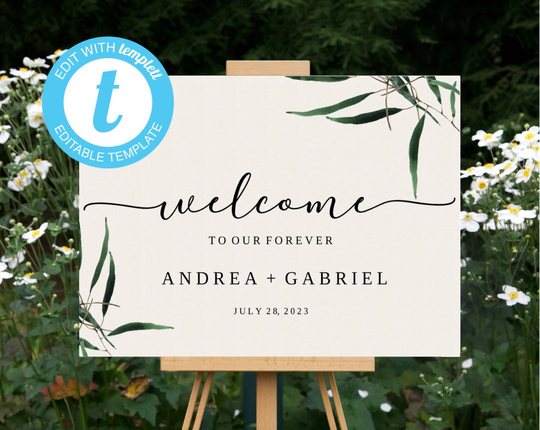 Wedding Welcome Sign, Printable Script Welcome Poster Template ...