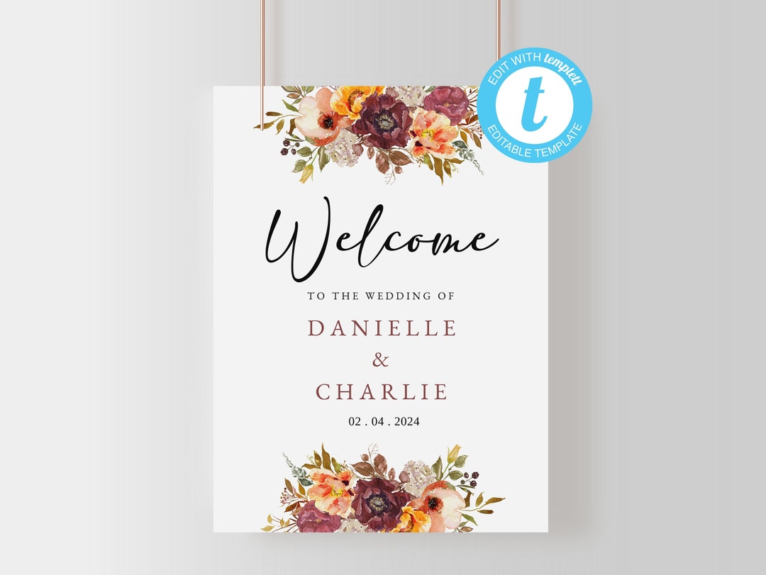 Fall Welcome Sign Template, Autumn Wedding Welcome Sign Printable ...