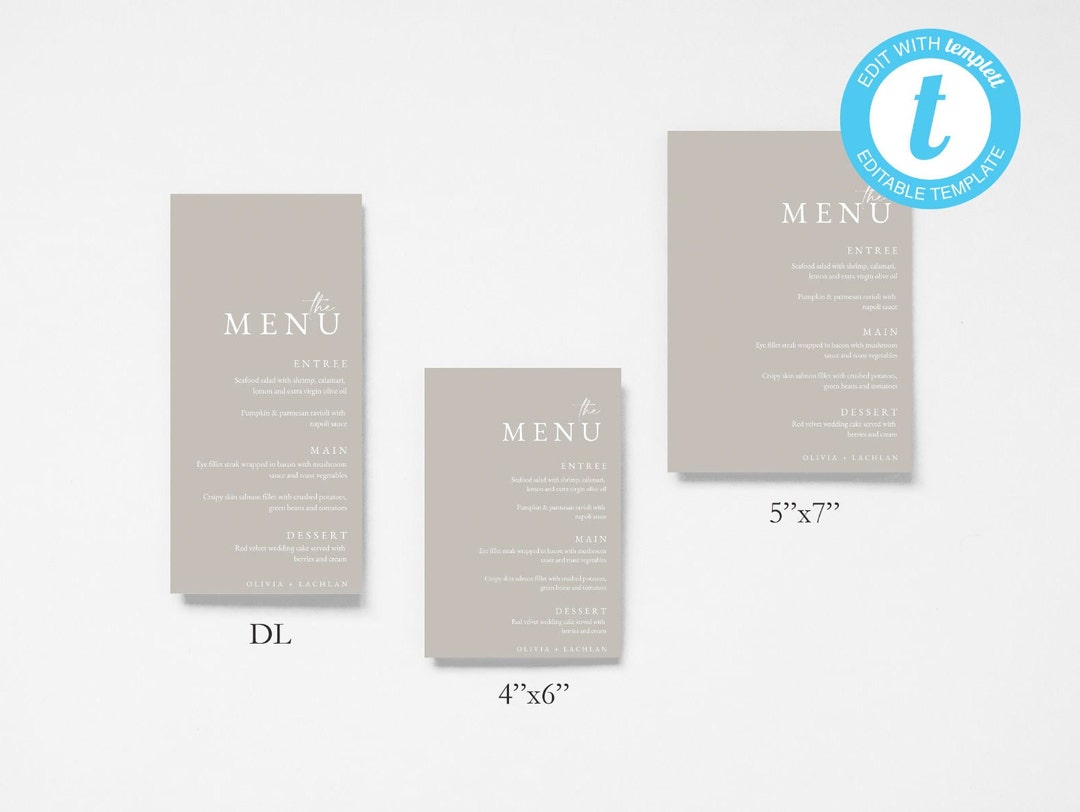 Beige Wedding Menu Template, DL Wedding Menu Template, 4x6 Wedding Menu ...