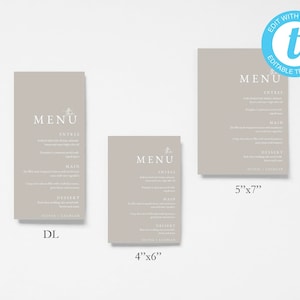 Beige Wedding Menu Template, DL Wedding Menu Template, 4x6 Wedding Menu ...