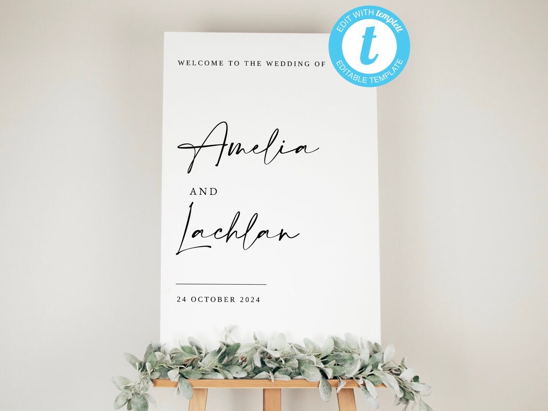 Simple Welcome Sign for Wedding, Personalised Wedding Sign, Modern ...