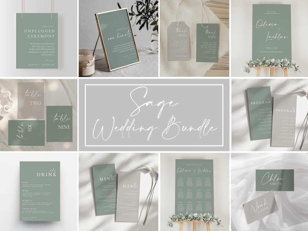 Sage Wedding Stationery Bundle: Printable Signs & Save the Date ...