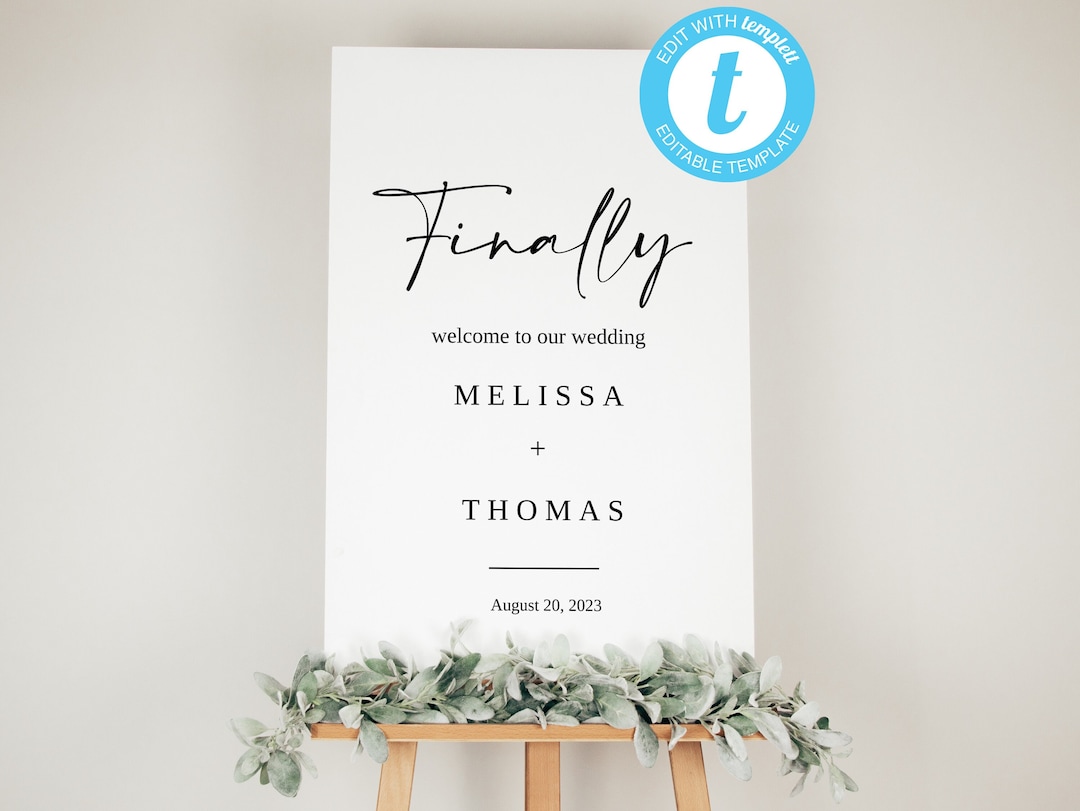 Finally Welcome Wedding Sign, Wedding Sign Template, Personalised Sign ...