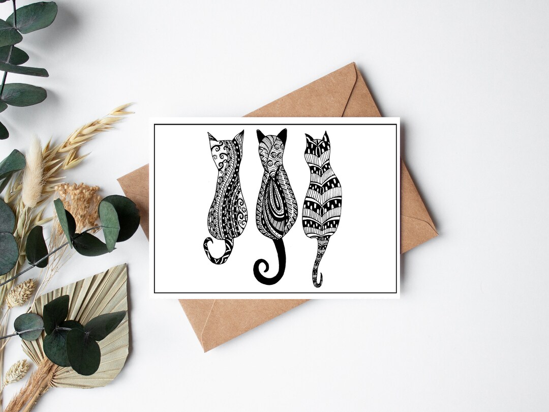Three Cats Greeting Card: Cat Lover Gift (digital Download) - Etsy