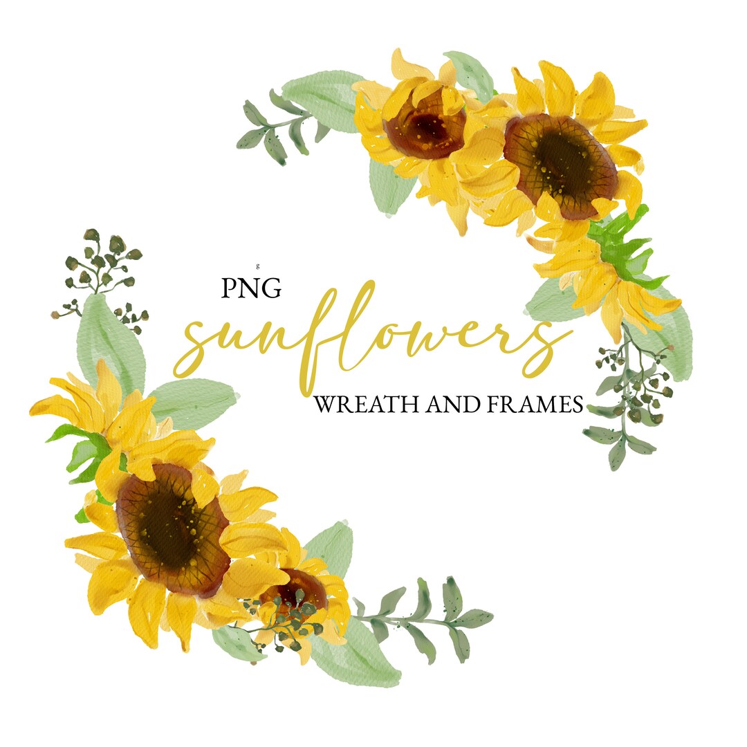 Sunflower Wreath Clipart, Watercolor Floral Frames, Summer Clipart ...