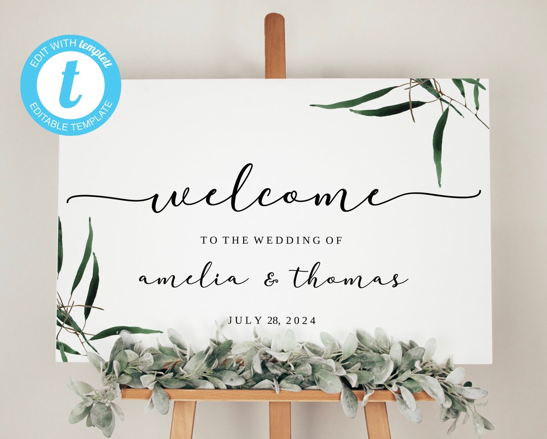Eucalyptus Wedding Welcome Sign, Personalised Sign, Wedding Welcome ...