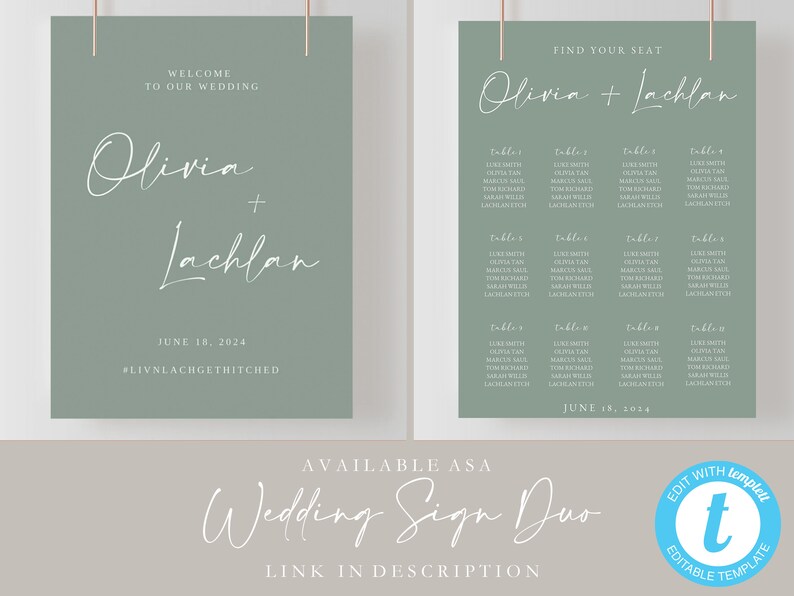 Sage Seating Chart for Wedding Personalised Sign Find Your - Etsy