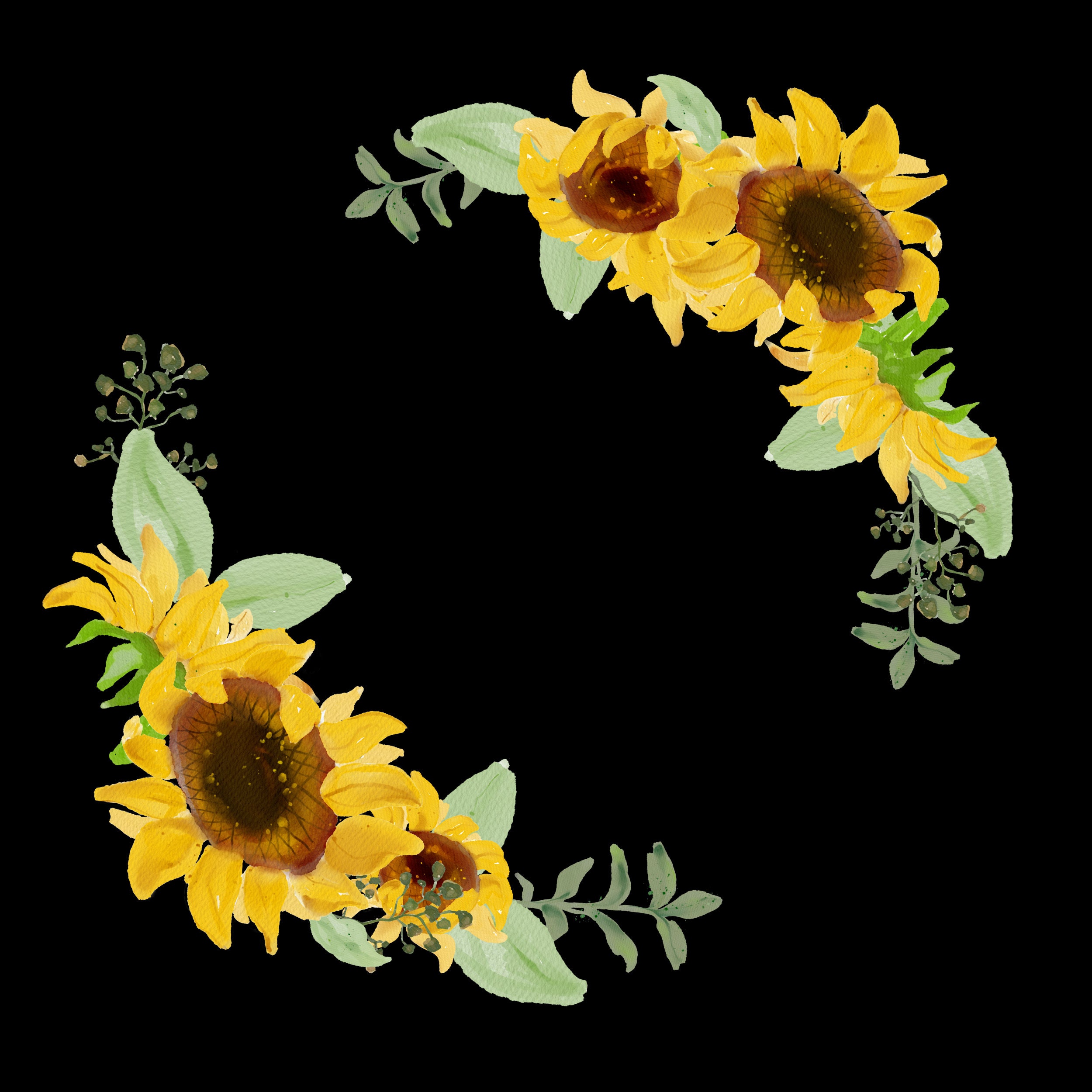 Sunflower Wreath Clipart Watercolor Floral Frames Summer - Etsy
