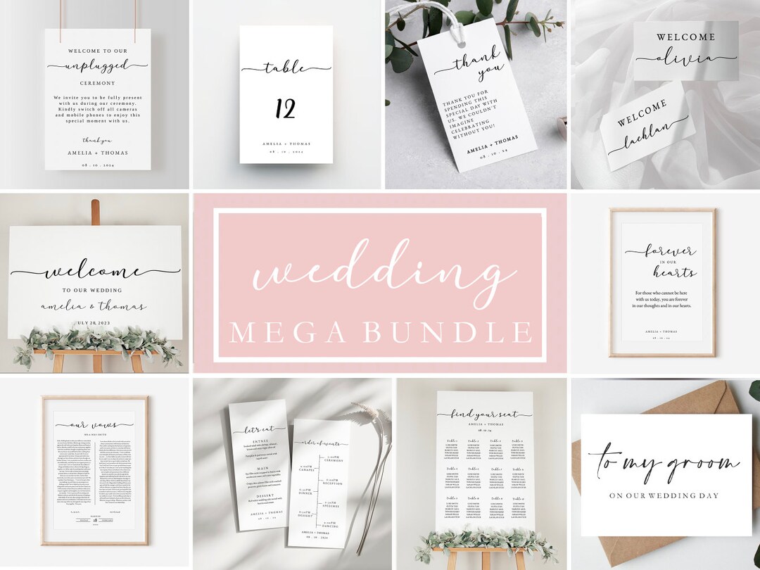 Modern Wedding Bundle, Editable Wedding Templates, 100% Editable Text ...