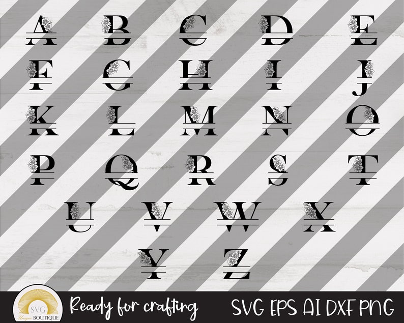 Flourish Split Monogram Letters Svg, Floral Frame Alphabet, Svg Files ...