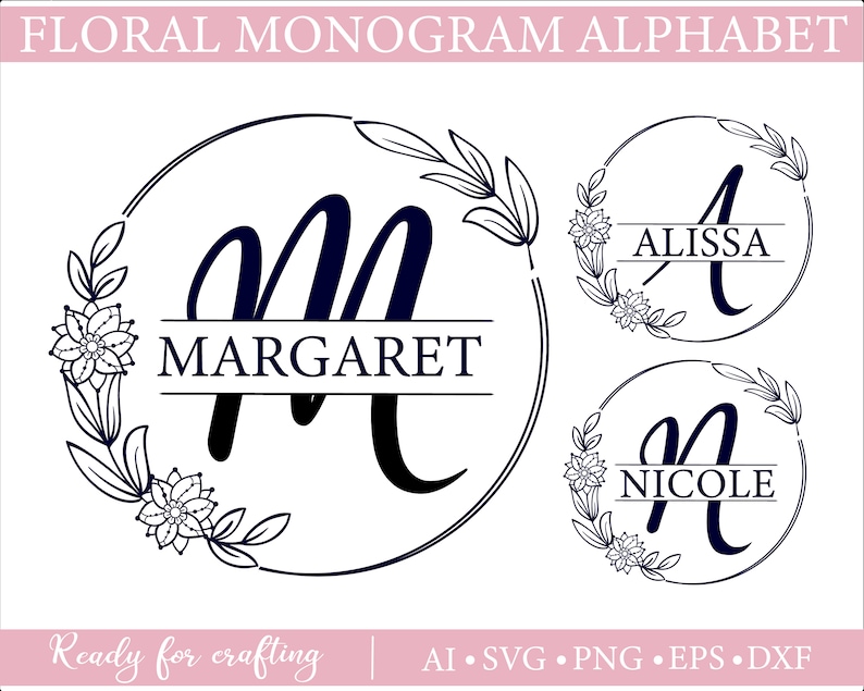 Flourish Split Monogram Letters Svg, Monogram Alphabet, Svg Files for ...