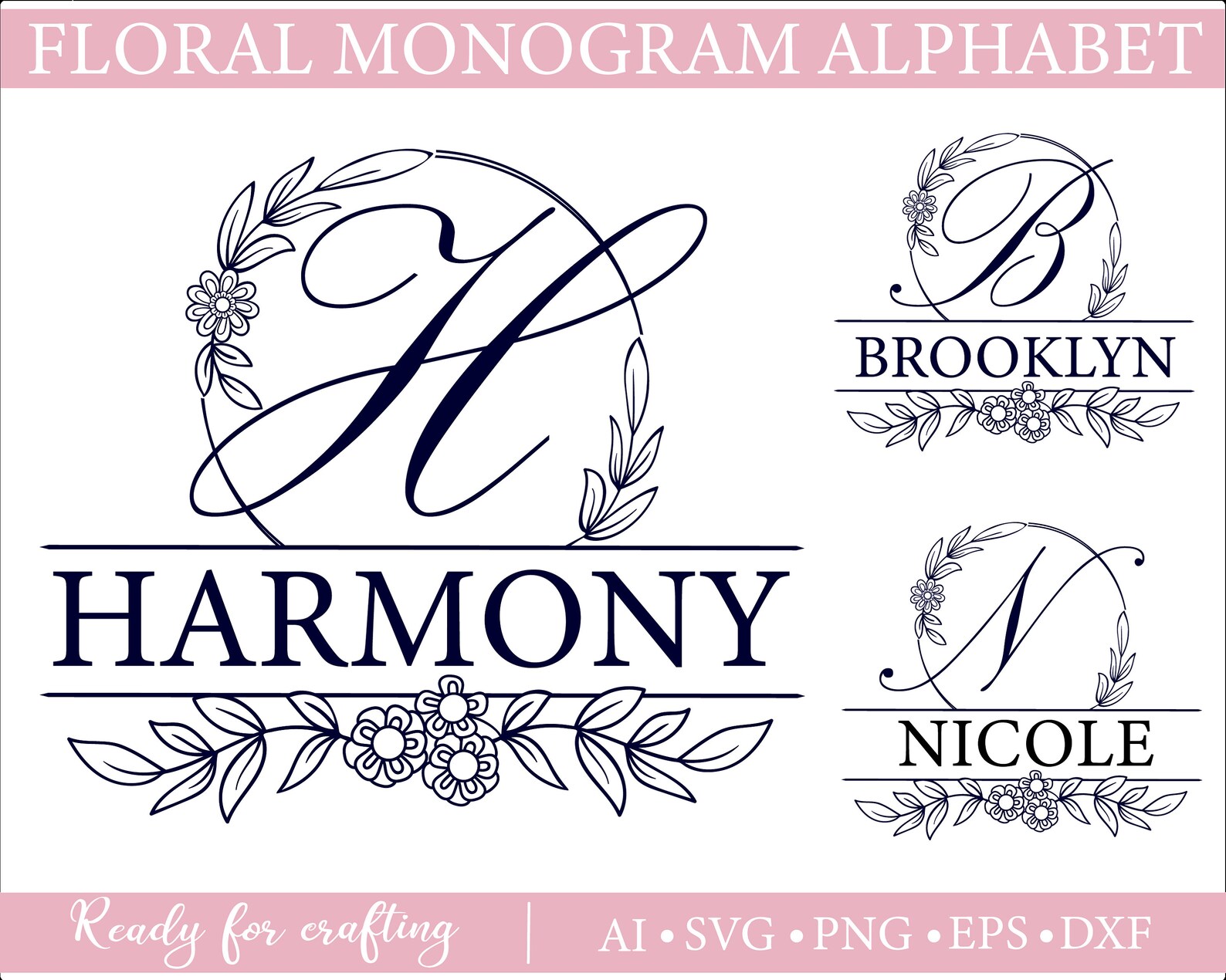 Flourish Split Monogram Letters Svg Floral Monogram Frame | Etsy