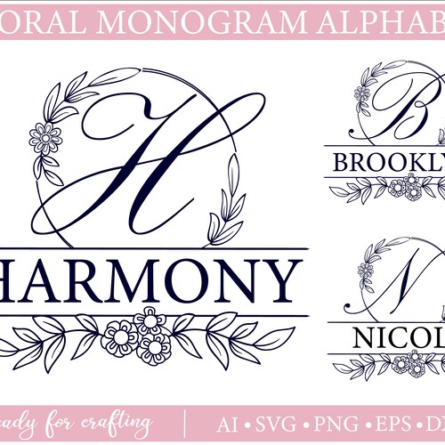 Flourish Split Monogram Letters Svg Floral Monogram Frame | Etsy